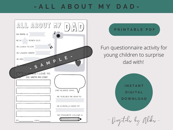 All About DAD Printable Kids Questionnaire Activity Great - Etsy