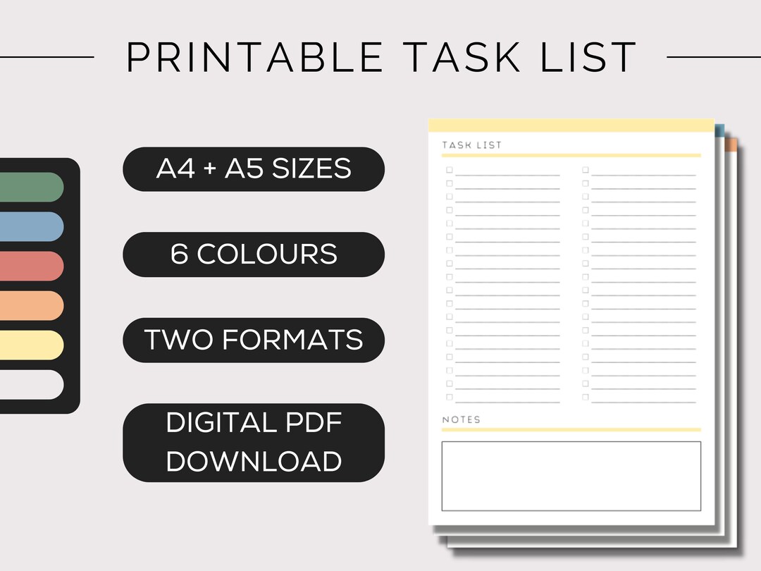 Task Lists Printable Notes A4 & A5 Productivity - Etsy