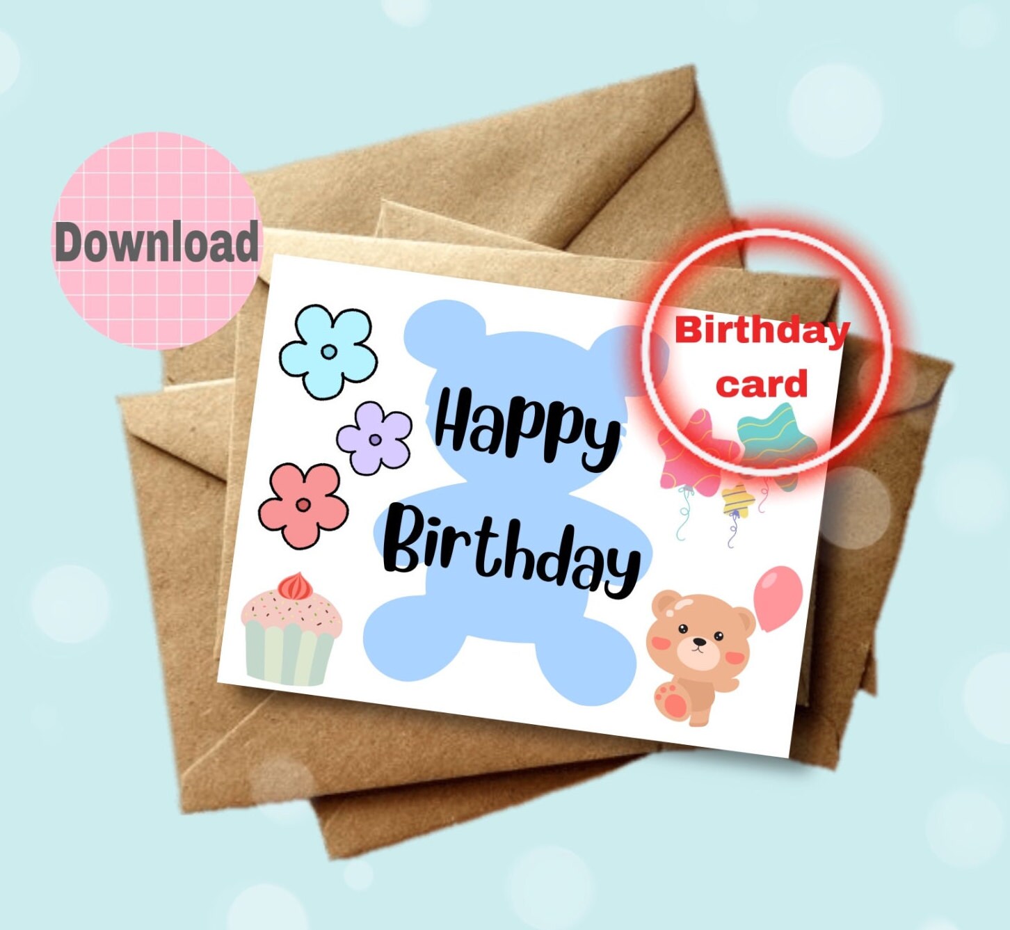 Printable Birthday Card Teddy Bear Themed Instant Download - Etsy