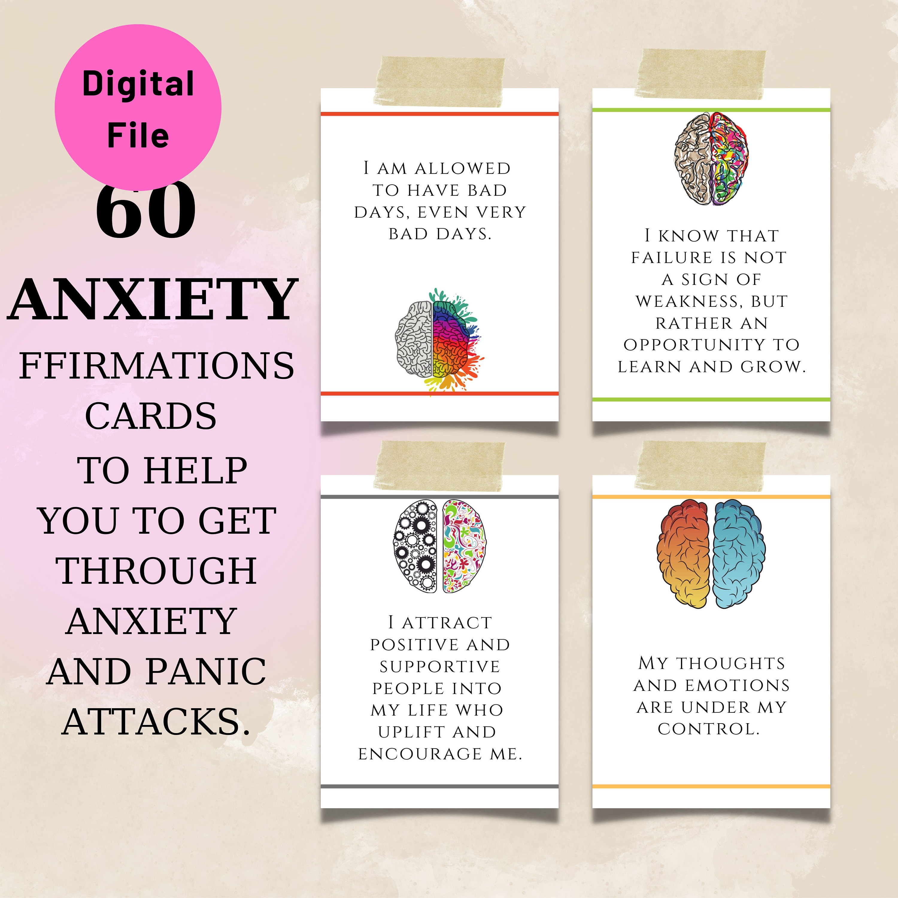 60 Anxiety Cards Coping Card Affirmation Cards Therapy Tools ...