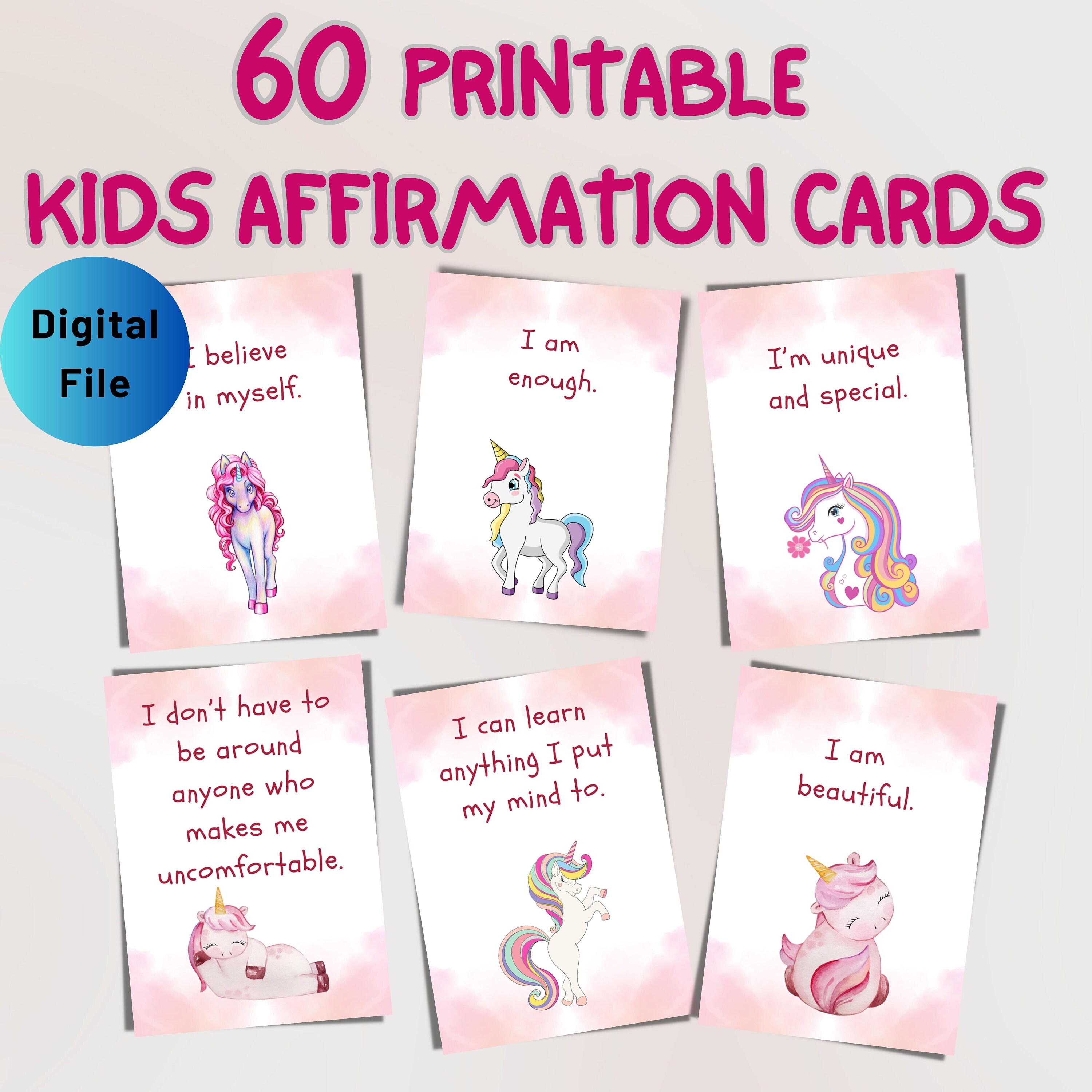 60 Kids Positive Affirmation Cards Set. Mindfulness Gift for Children ...