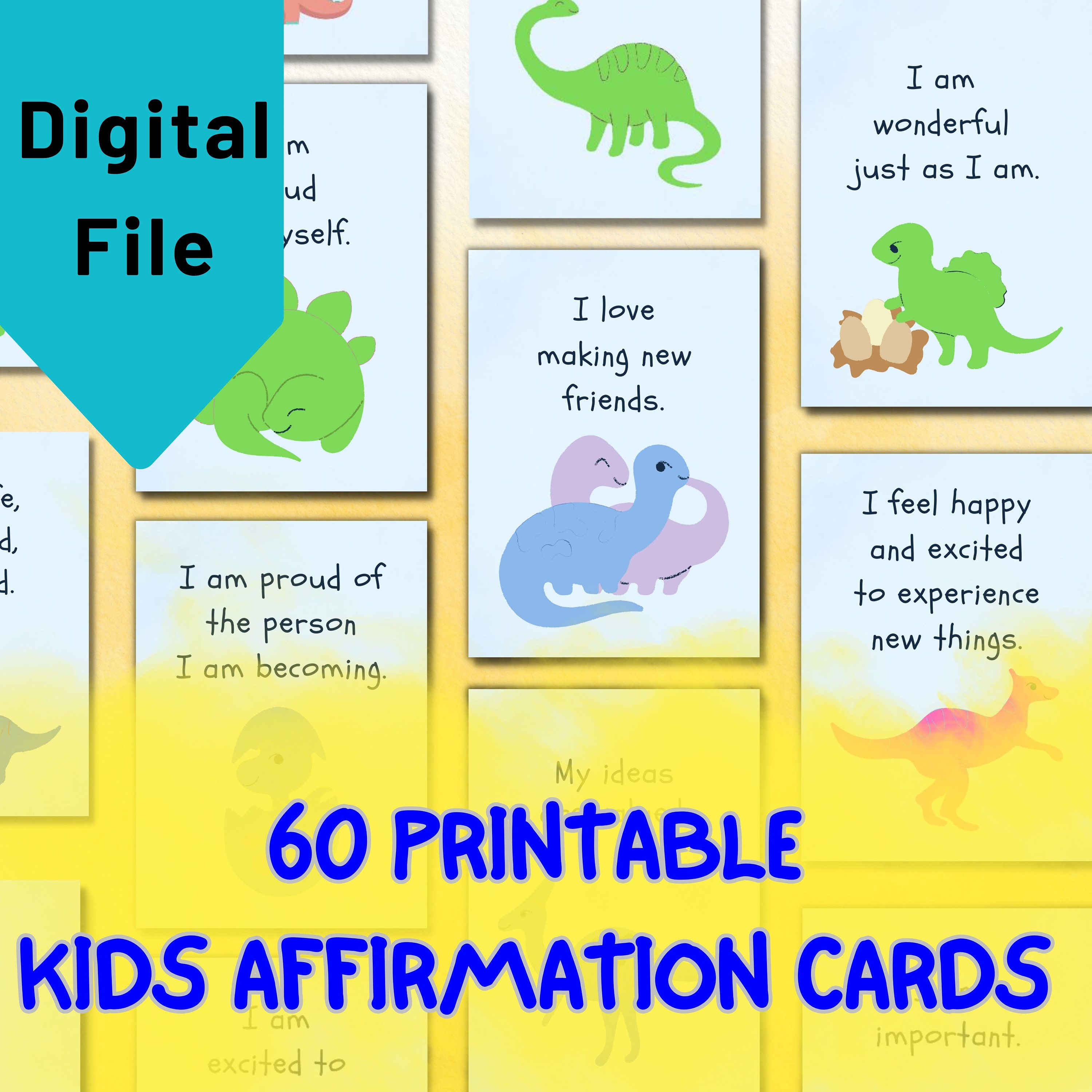 60 Printable Affirmation Cards for Kids I Am Affirmations, Mindfulness ...
