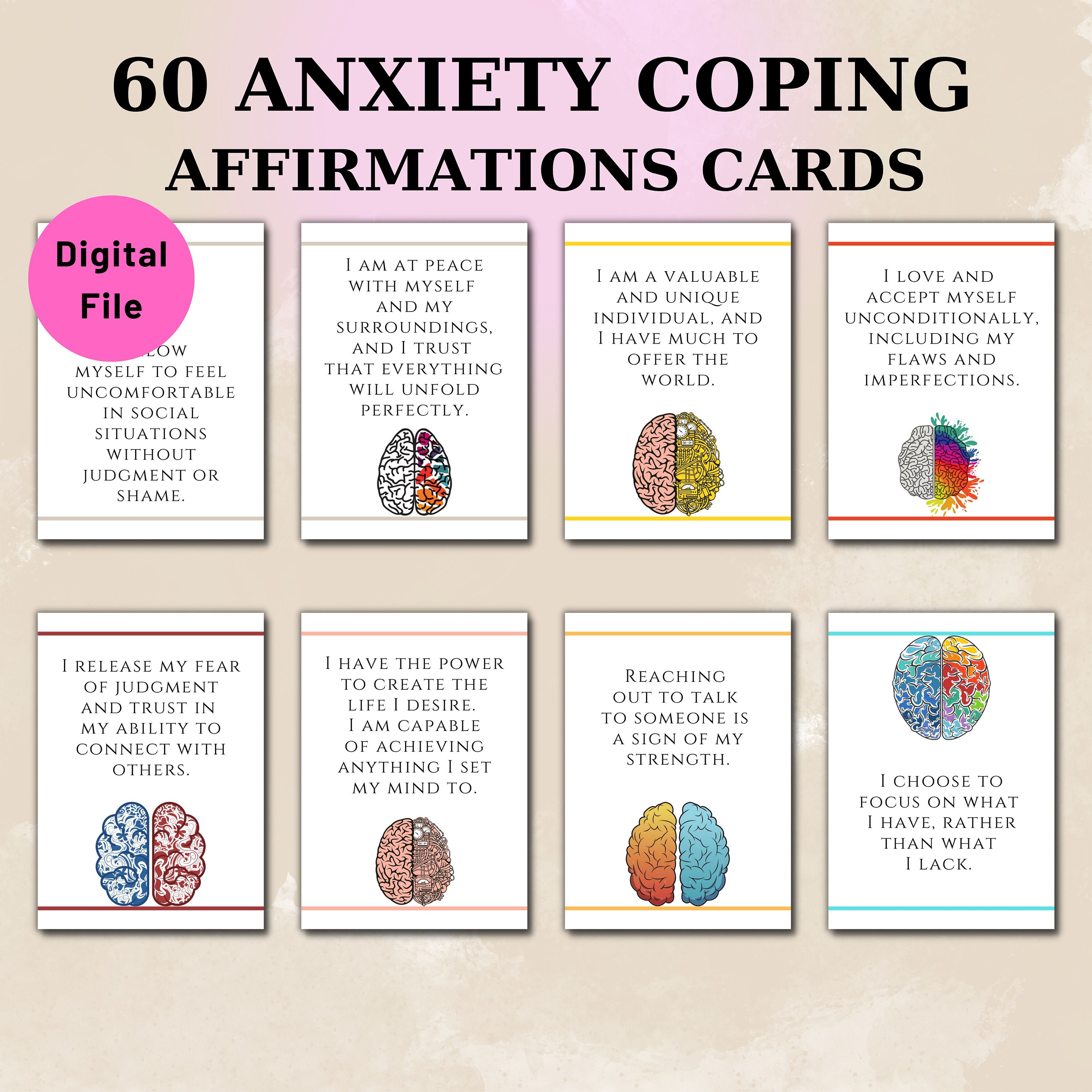 60 Anxiety Cards Coping Card Affirmation Cards Therapy Tools ...
