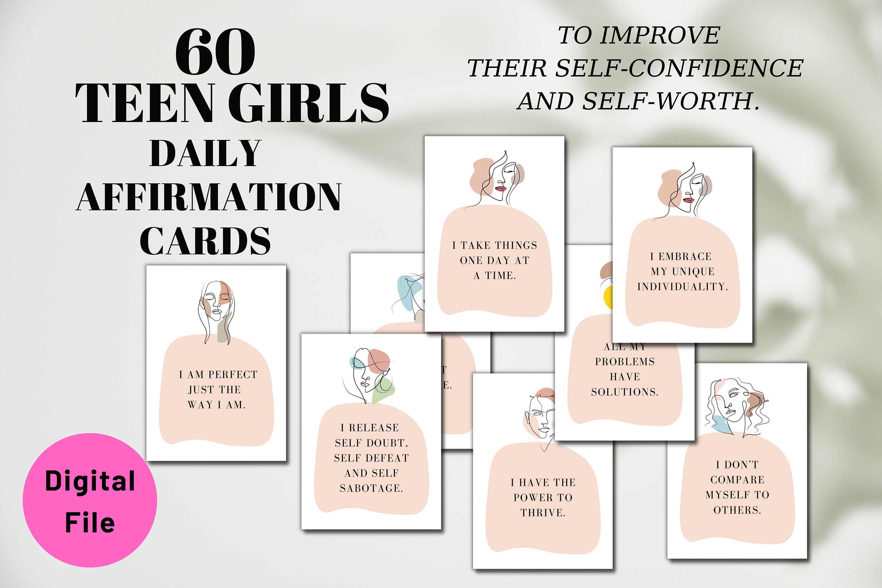 Positive Self Affirmation Cards for Teen Girls, Daily Affirmation Cards ...
