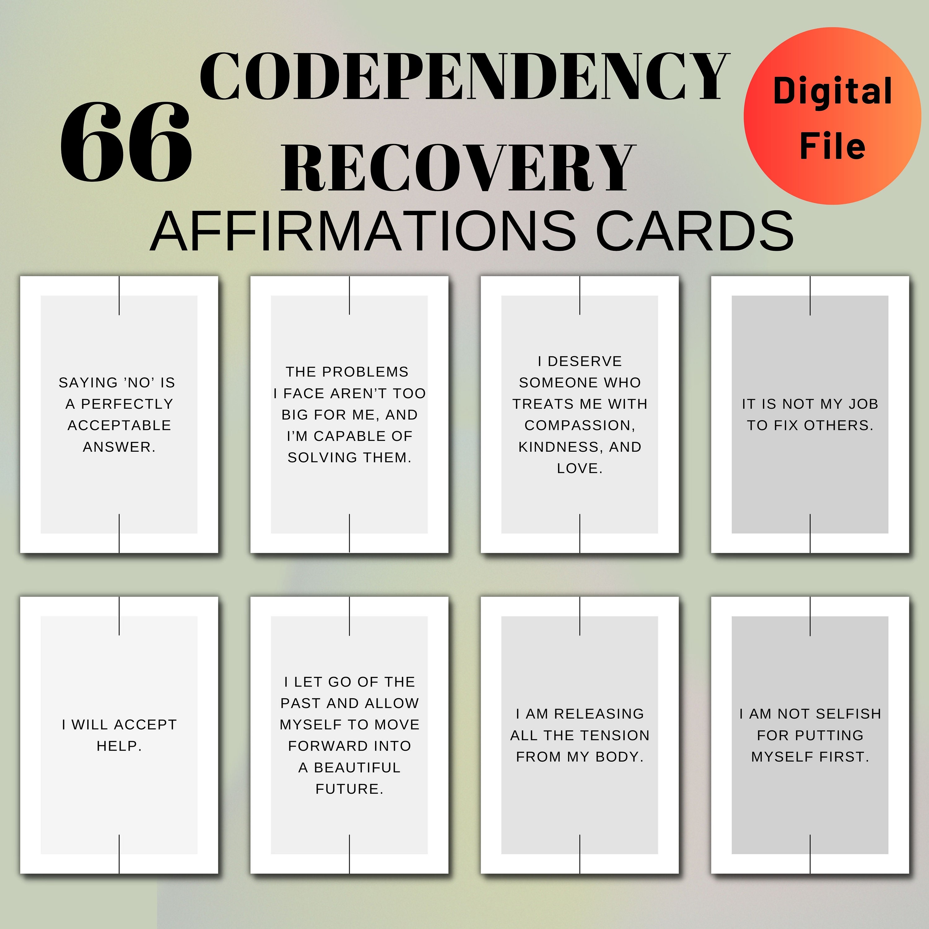 Codependency Healing Affirmation Cards, 60 Codependency Recovery Affirmations Ho Will Help ...