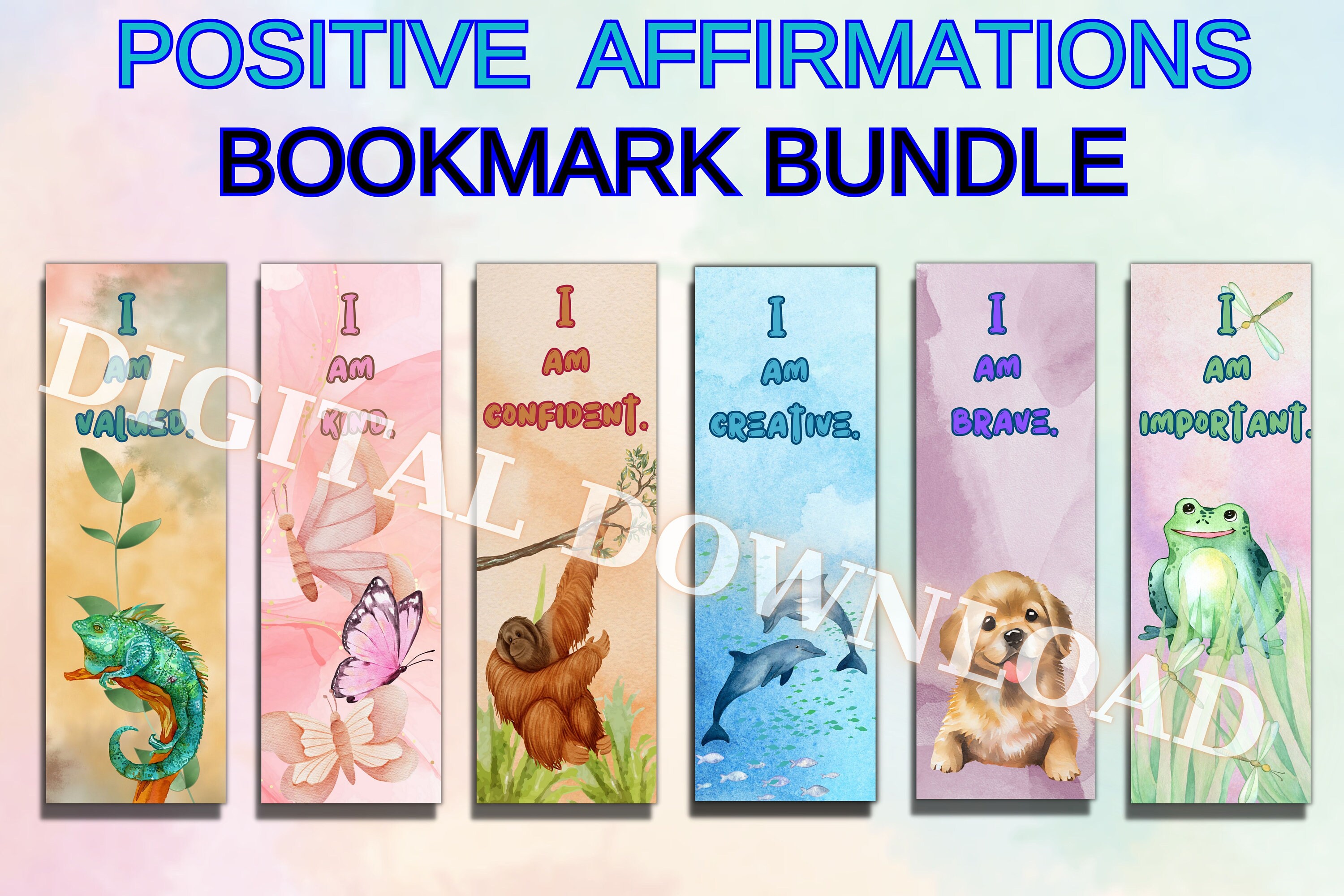 Printable Positive Affirmations Bookmarks for Kids, Set of 12 Cute ...