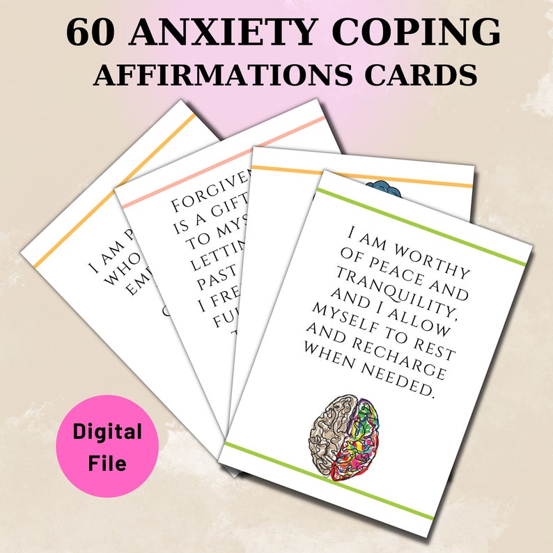60 Anxiety Cards Coping Card Affirmation Cards Therapy Tools ...