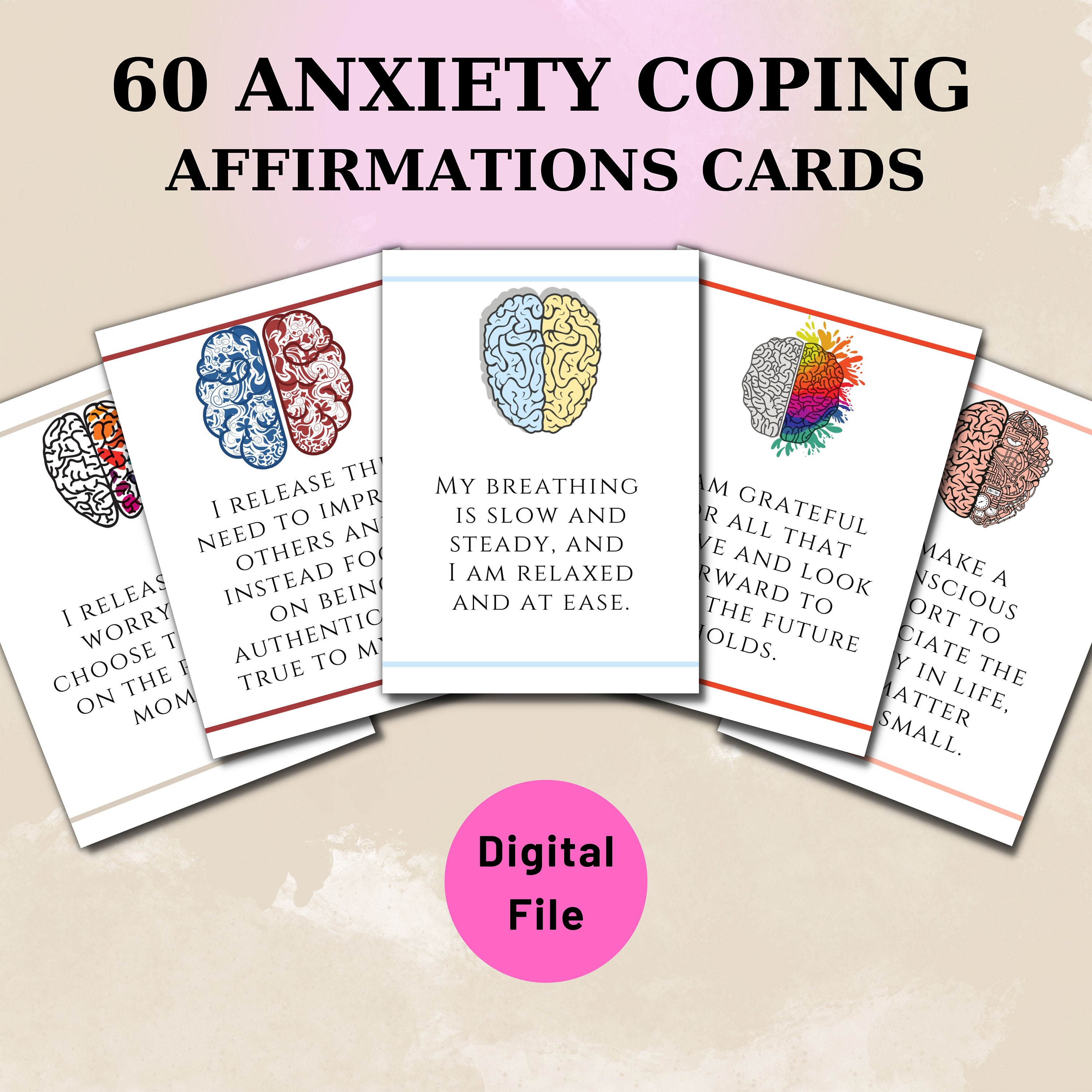 60 Anxiety Cards Coping Card Affirmation Cards Therapy Tools ...