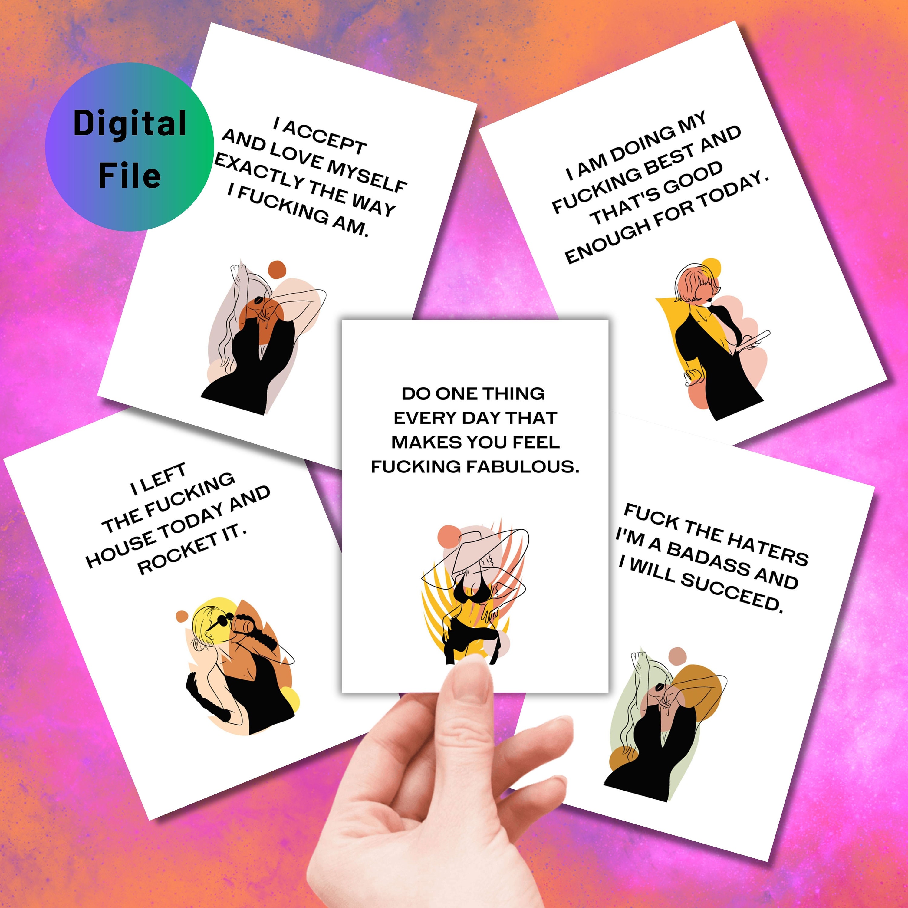 Printable Sweary Affirmation Cards for Badass Woman, 60 Affirmations ...