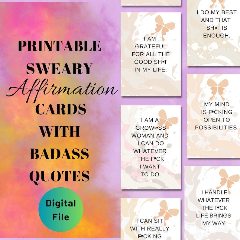 Printable Sweary Affirmation Cards for Badass Woman, 60 Affirmations ...