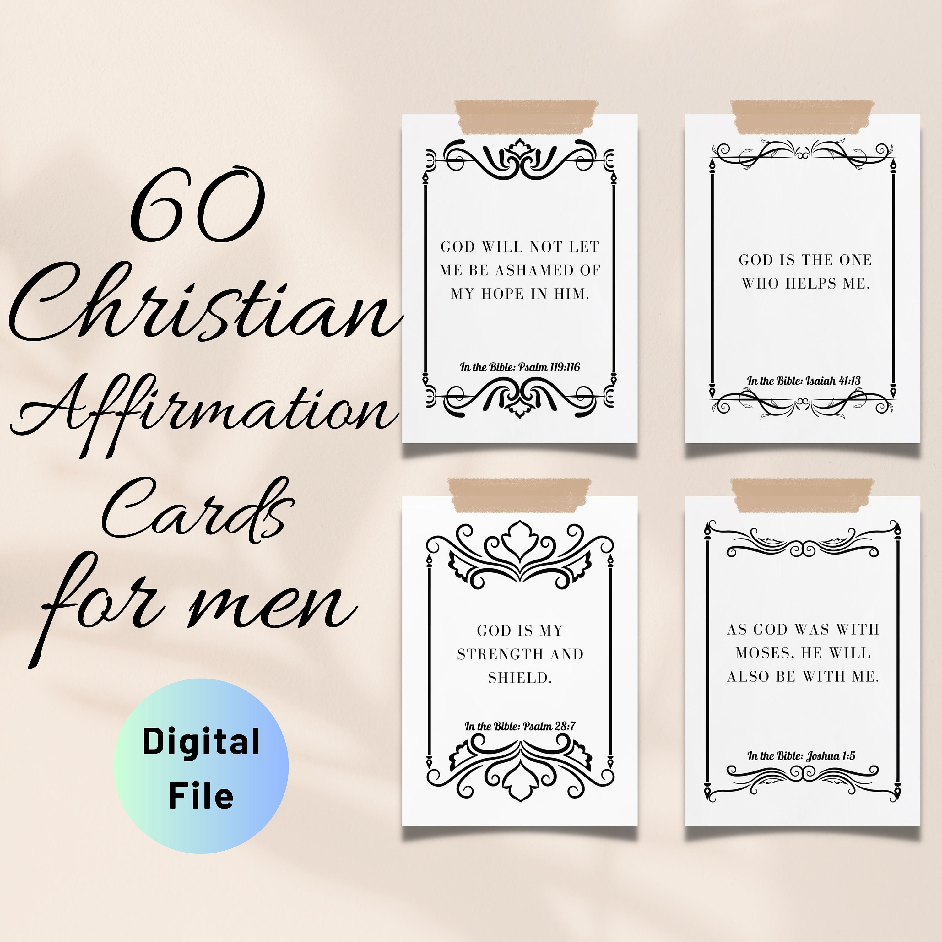 60 Biblical Affirmation Cards for Men and Boys, Christian Affirmation ...