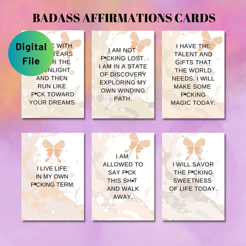 Printable Sweary Affirmation Cards for Badass Woman, 60 Affirmations ...