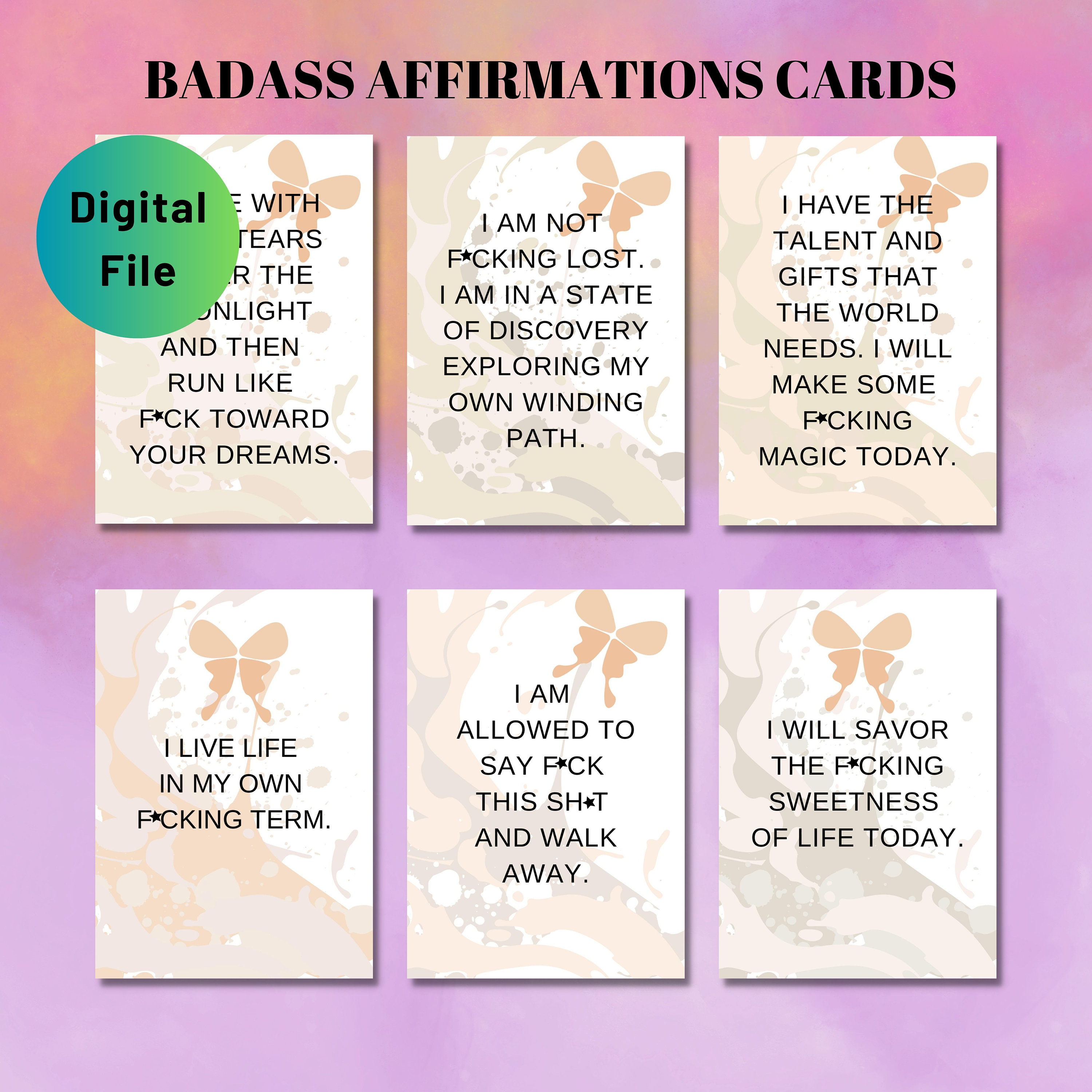 Printable Sweary Affirmation Cards for Badass Woman, 60 Affirmations ...