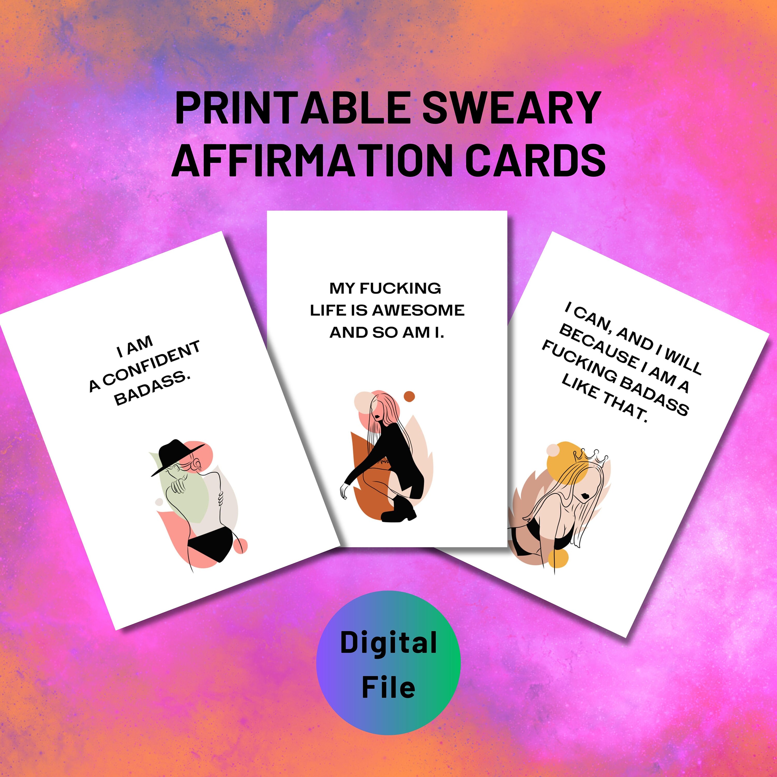 Printable Sweary Affirmation Cards for Badass Woman, 60 Affirmations ...