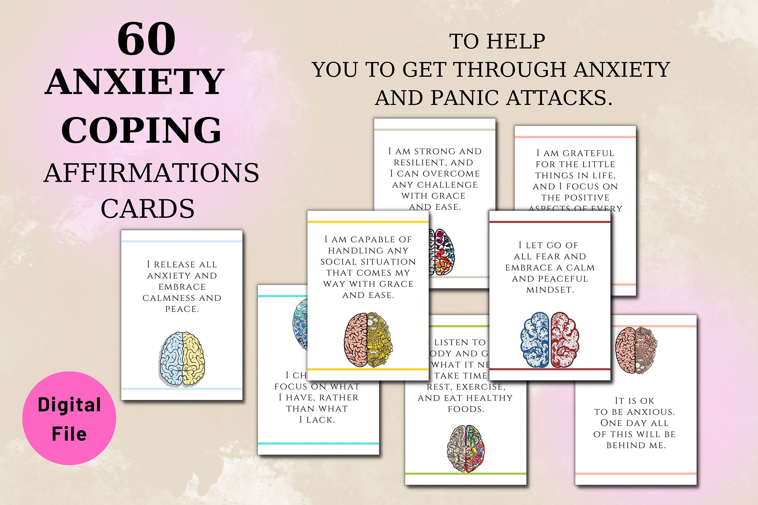 60 Anxiety Cards Coping Card Affirmation Cards Therapy Tools ...