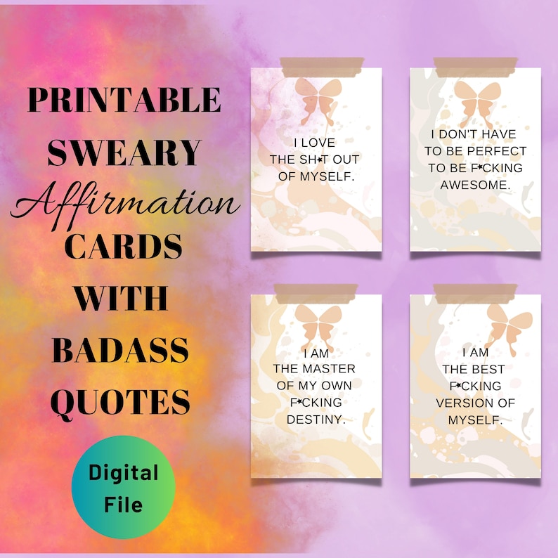 Printable Sweary Affirmation Cards for Badass Woman, 60 Affirmations ...