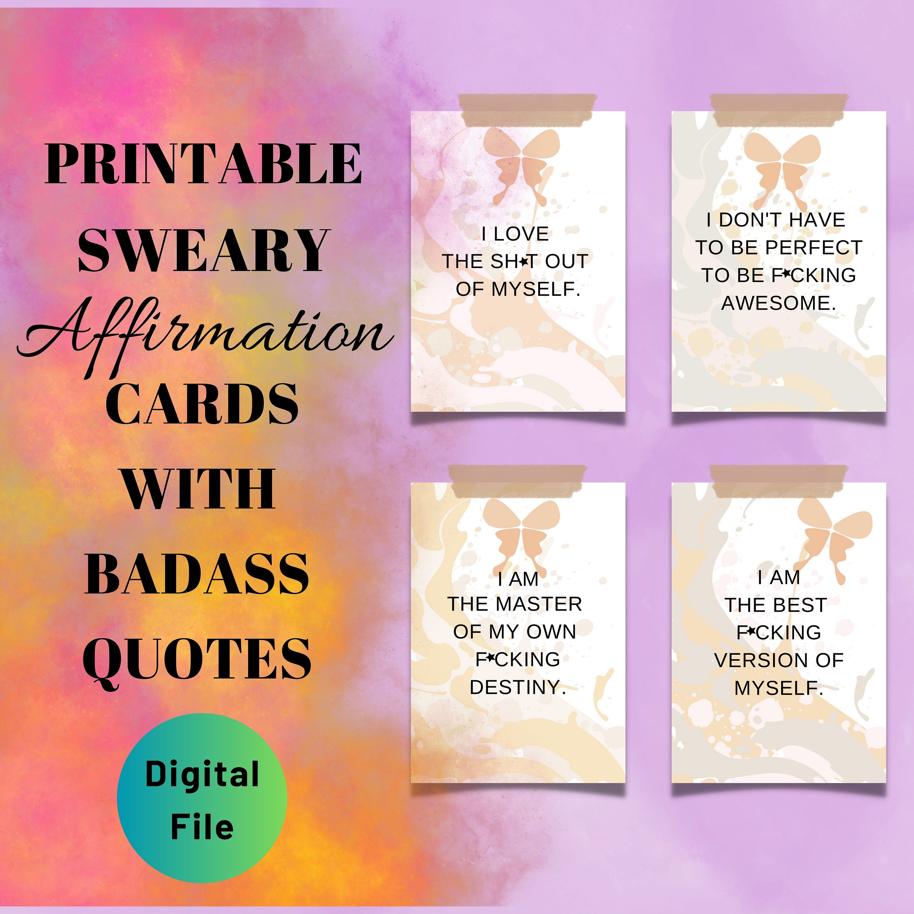 Printable Sweary Affirmation Cards for Badass Woman, 60 Affirmations ...
