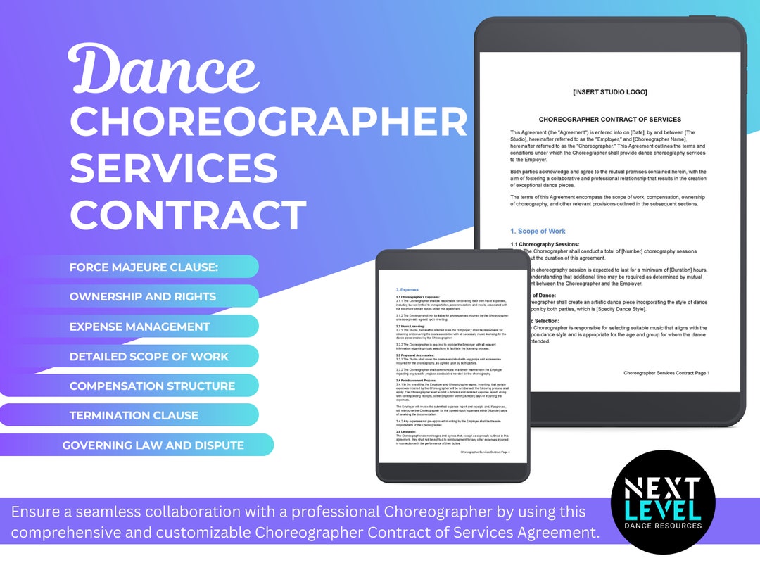 Comprehensive Dance Choreographer Contract Agreement Template, Editable ...