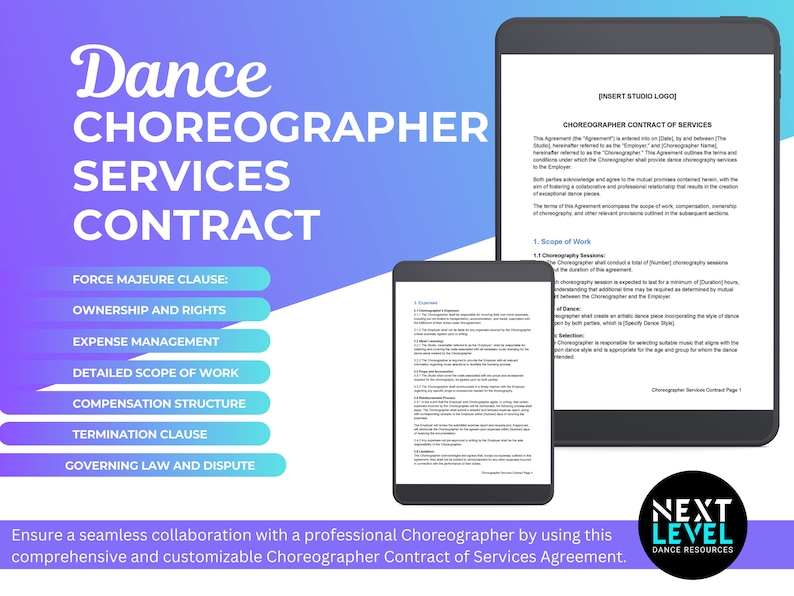 Comprehensive Dance Choreographer Contract Agreement Template, Editable ...