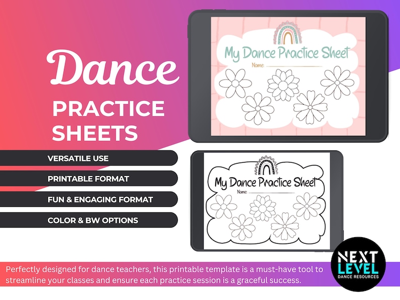 Ballet, Tap, Dance Class Practice Sheet, Color and BW Options ...