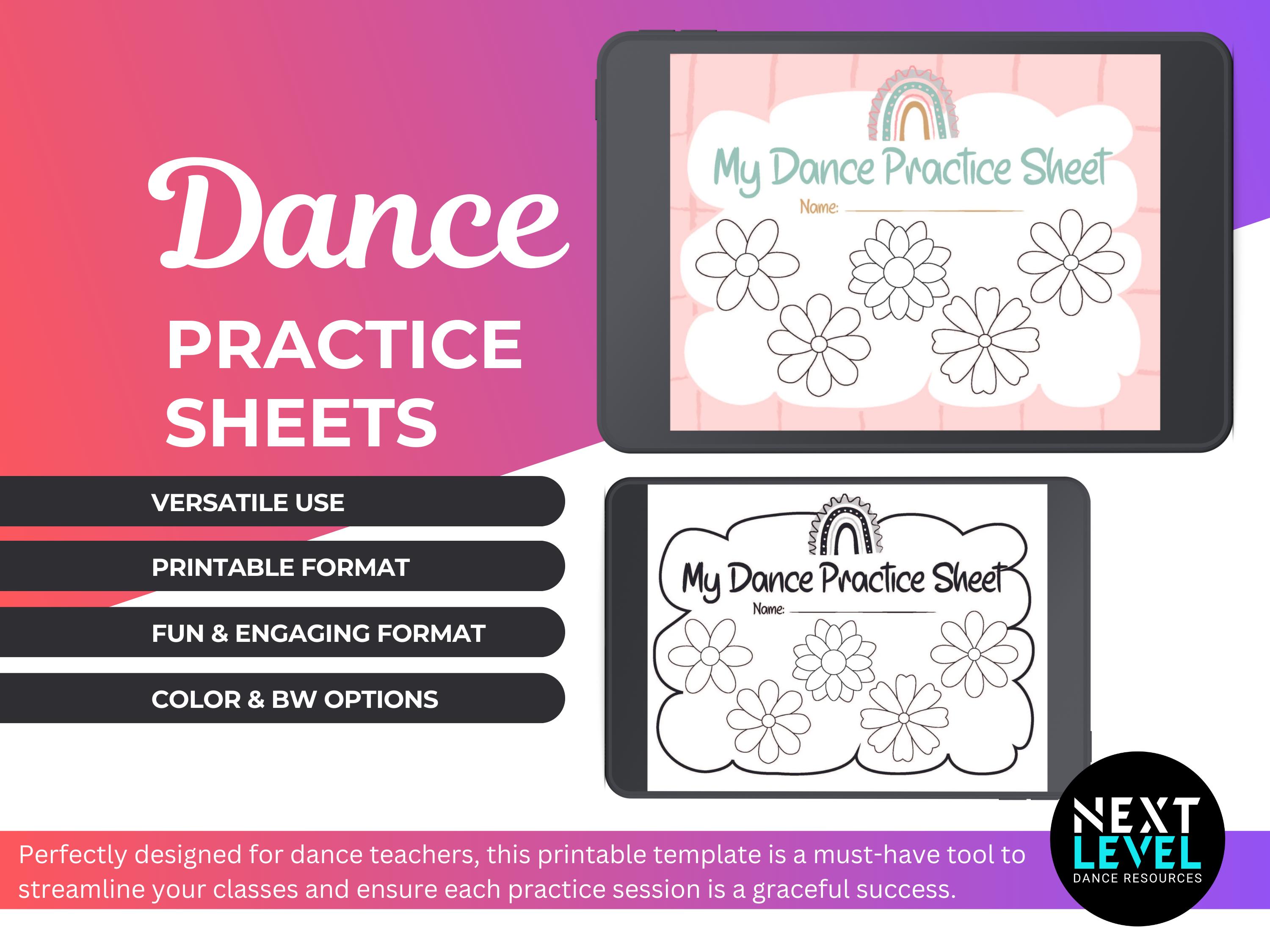 Ballet, Tap, Dance Class Practice Sheet, Color and BW Options ...