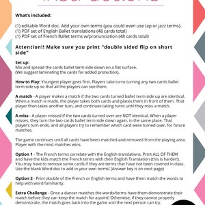 Ballet Memorization Game Class Activity, Ballet Memory Game, Instant ...