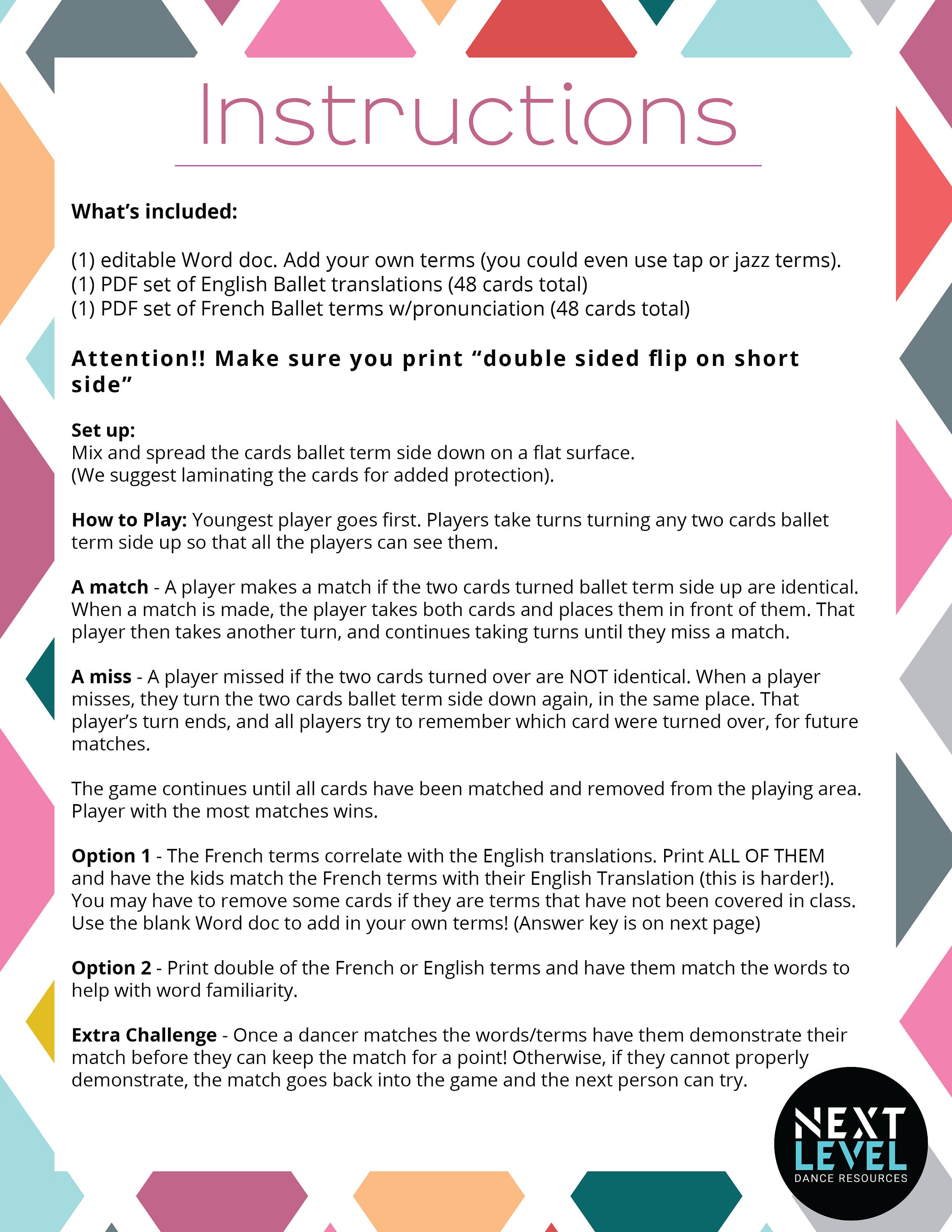 Ballet Memorization Game Class Activity, Ballet Memory Game, Instant ...