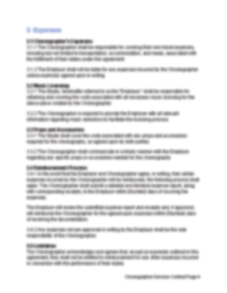 Comprehensive Dance Choreographer Contract Agreement Template, Editable ...