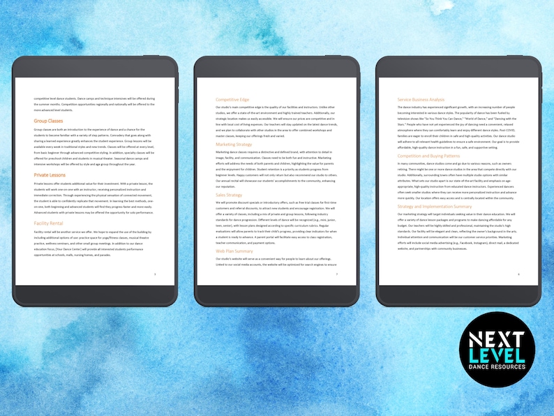 Dance Studio Business Plan Template: Financial Projection (digital ...