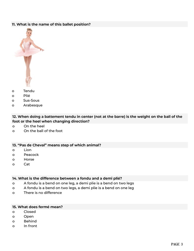 Ballet Dance Quiz: Enhance Vocabulary With Fun Printable Digital ...