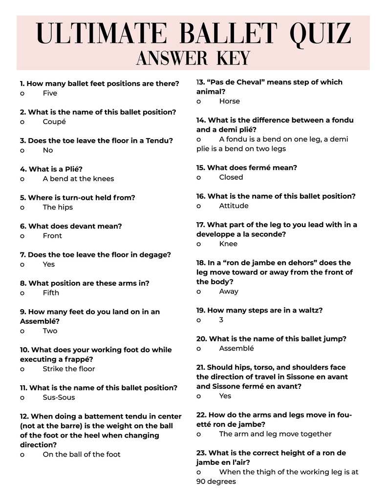 Ballet Dance Quiz: Enhance Vocabulary With Fun Printable Digital ...
