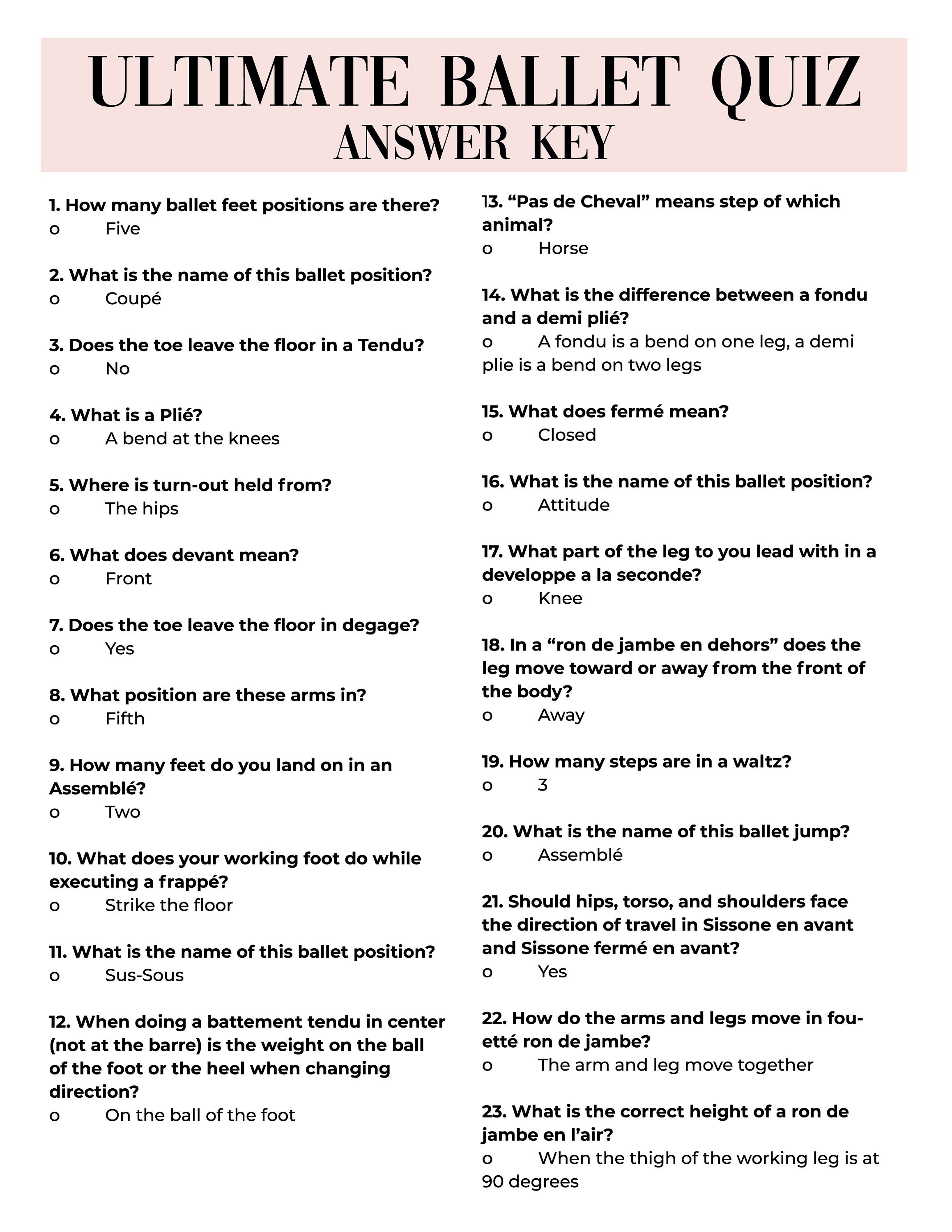 Ballet Dance Quiz: Enhance Vocabulary With Fun Printable Digital ...