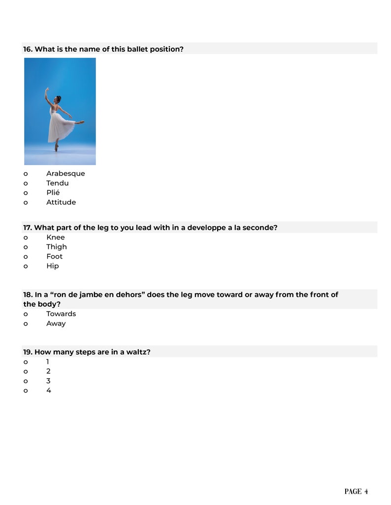 Ballet Dance Quiz: Enhance Vocabulary With Fun Printable Digital ...
