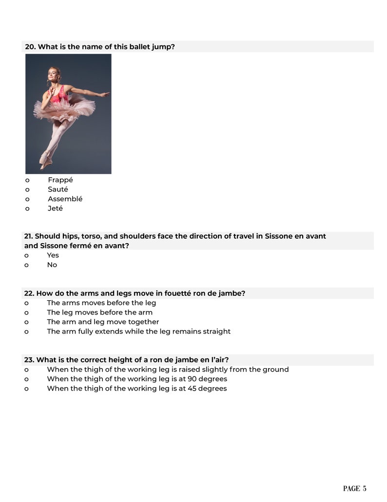 Ballet Dance Quiz: Enhance Vocabulary With Fun Printable Digital ...