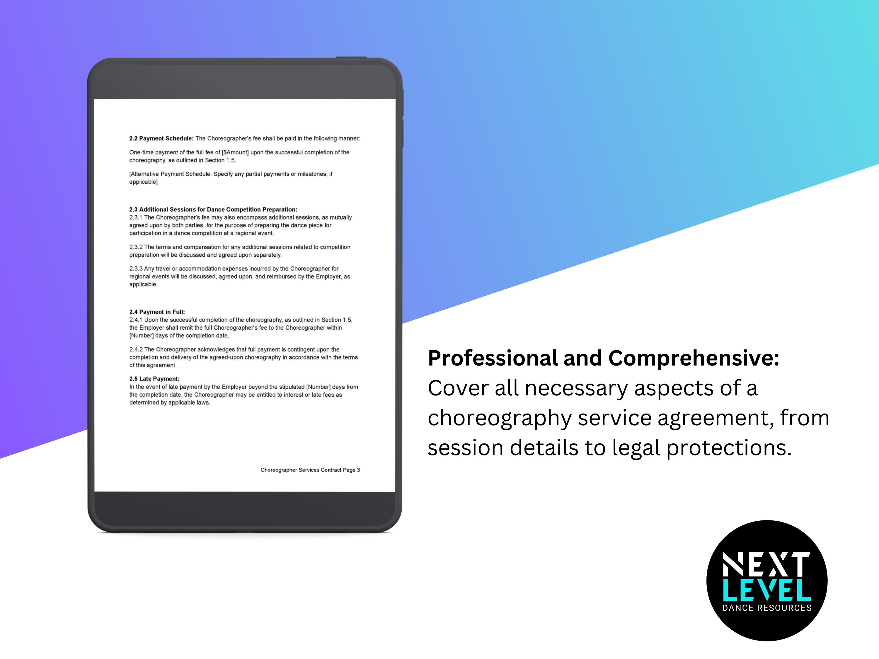 Comprehensive Dance Choreographer Contract Agreement Template, Editable ...