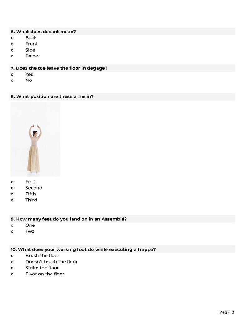 Ballet Dance Quiz: Enhance Vocabulary With Fun Printable Digital ...