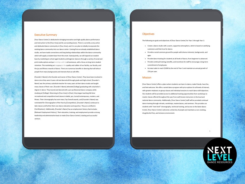 Dance Studio Business Plan Template: Financial Projection (digital ...