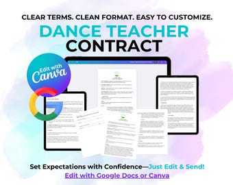 Editable Dance Studio Performance Agreement Template, Customizable Performance Contract Teacher ...