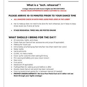 MS Word Document - Essential Dance Recital Info Packet: Detailed ...