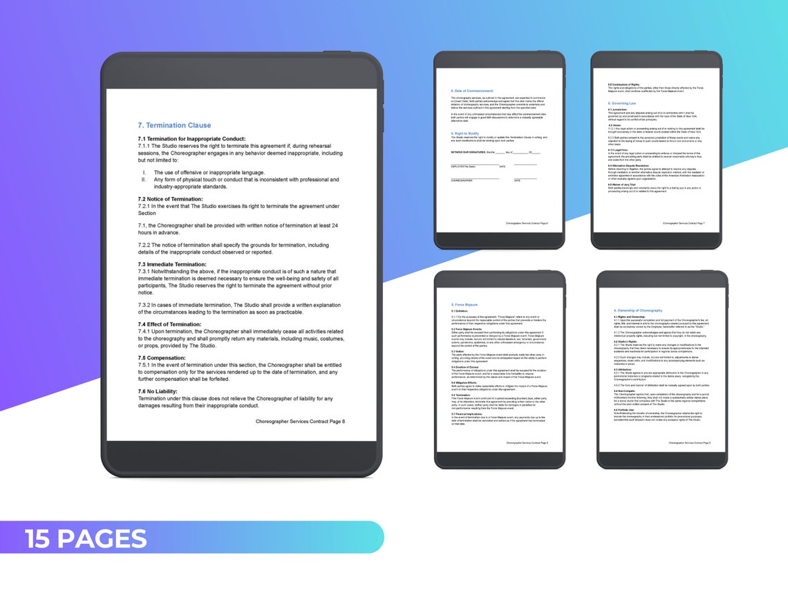 Comprehensive Dance Choreographer Contract Agreement Template, Editable ...