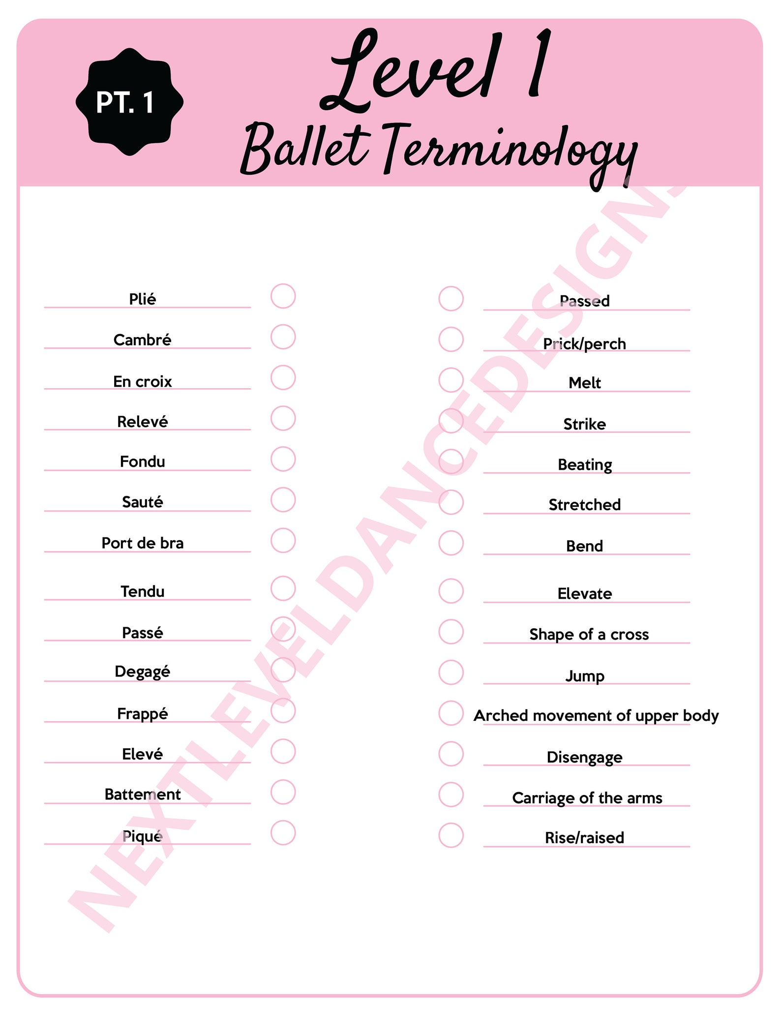 Ballet Vocabulary Quiz Test for Ballet Class With Answer Key - Etsy
