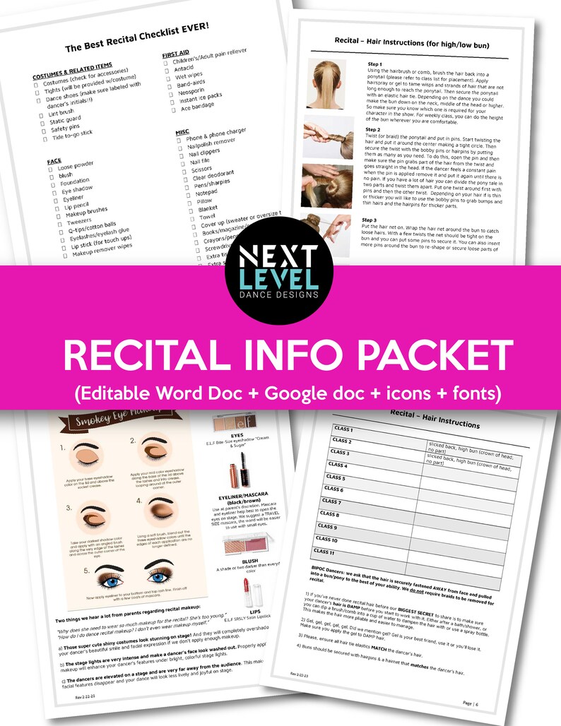 MS Word Document - Essential Dance Recital Info Packet: Detailed ...