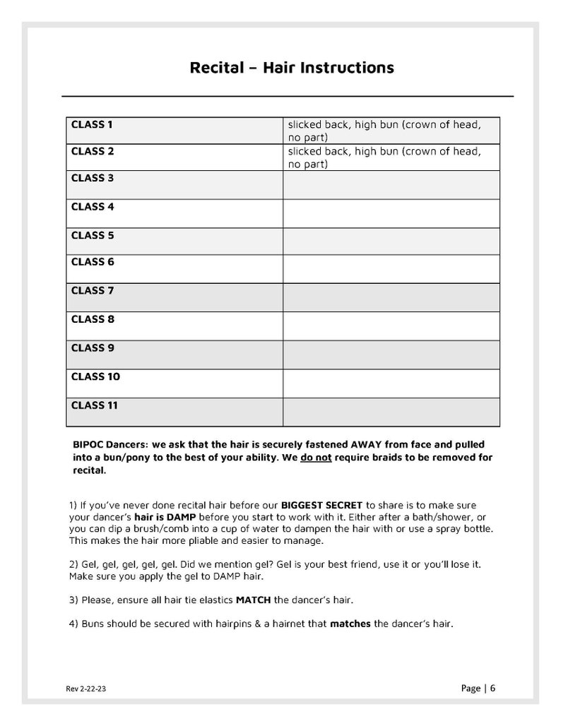 MS Word Document - Essential Dance Recital Info Packet: Detailed ...