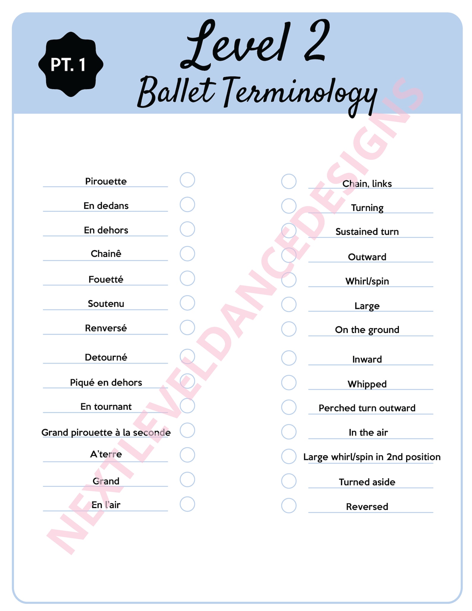 Ballet Vocabulary Quiz Test for Ballet Class With Answer Key - Etsy