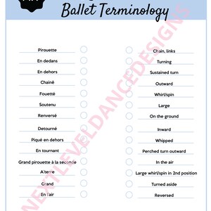 Ballet Vocabulary Quiz Test for Ballet Class With Answer Key - Etsy