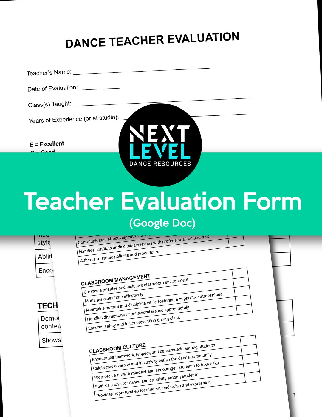 Comprehensive Dance Teacher Evaluation Form for Studio Owners Google ...