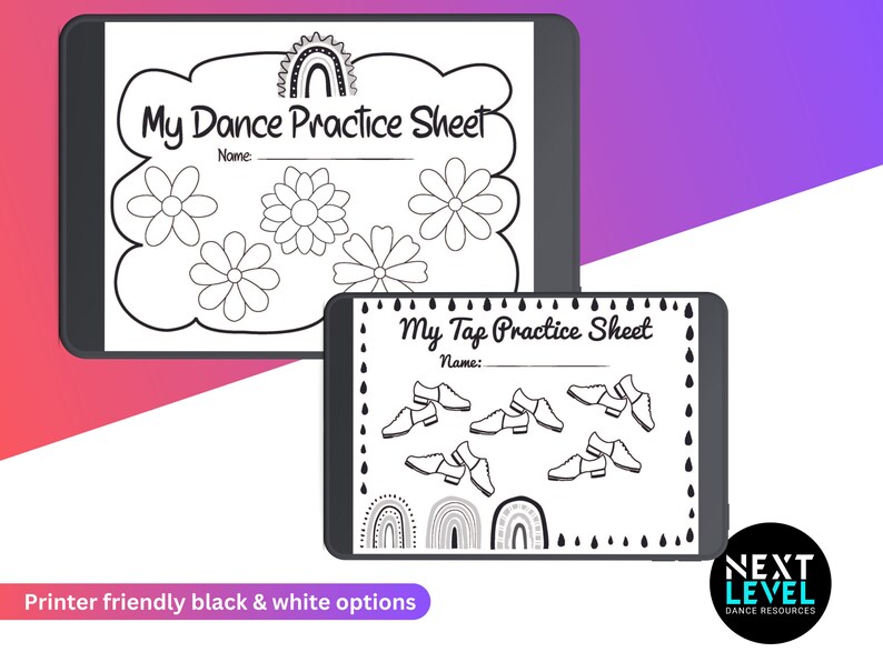 Ballet, Tap, Dance Class Practice Sheet, Color and BW Options ...