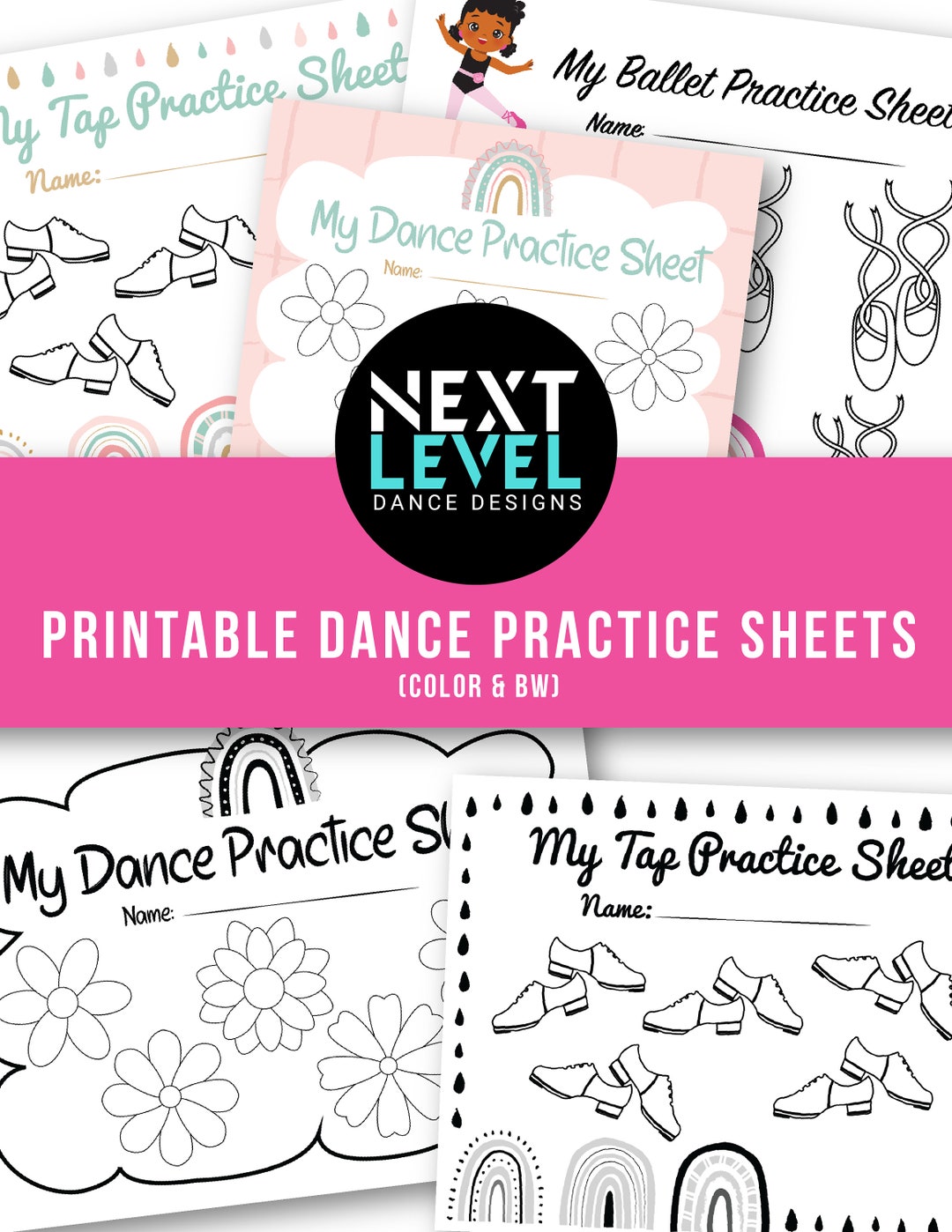 Ballet, Tap, Dance Class Practice Sheet, Color and BW Options ...