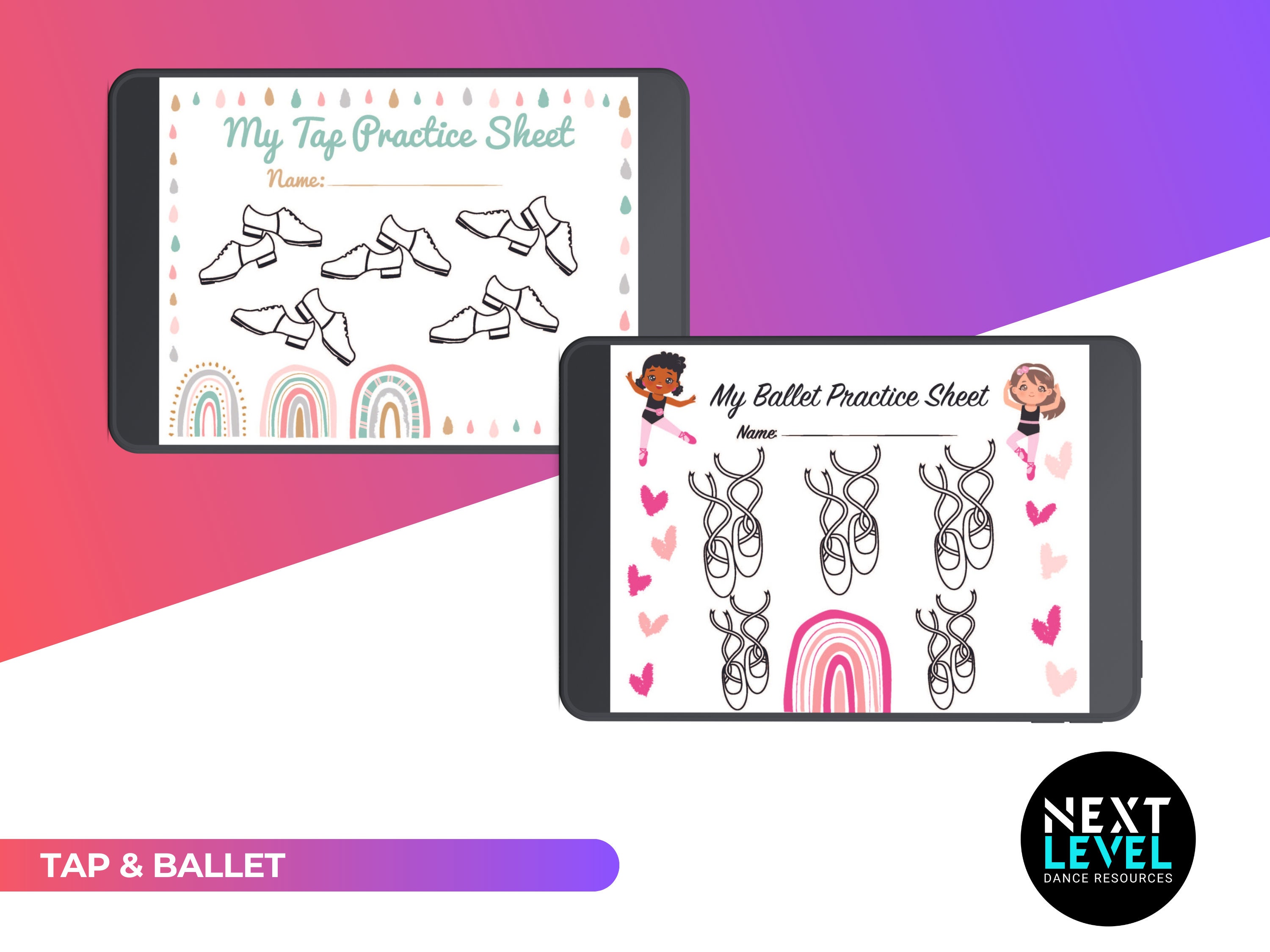 Ballet, Tap, Dance Class Practice Sheet, Color and BW Options ...