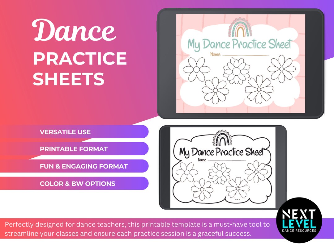 Ballet, Tap, Dance Class Practice Sheet, Color and BW Options ...